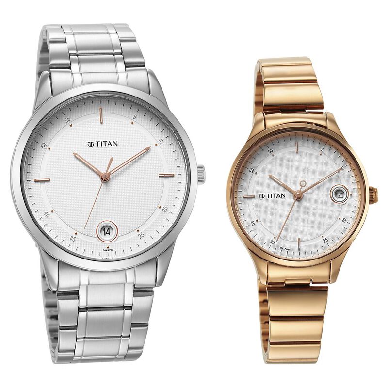 Buy Online Titan Bandhan White Dial Analog Date Stainless Steel Strap ...