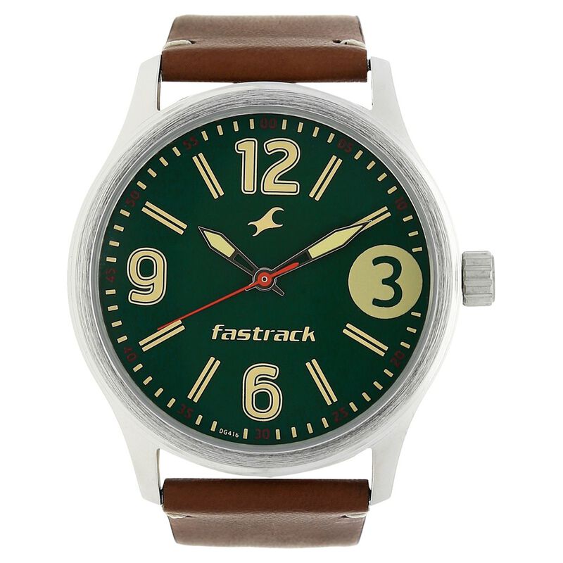 Buy Online Fastrack Bare Basics Quartz Analog Green Dial Leather Strap ...