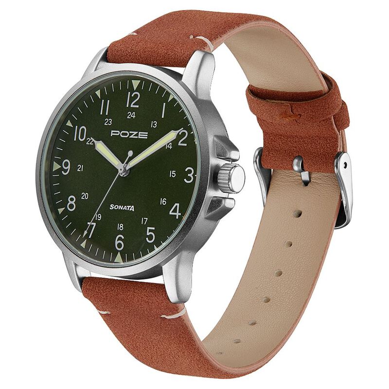 Buy Online Poze by Sonata Quartz Analog Green Dial PU Leather Strap ...