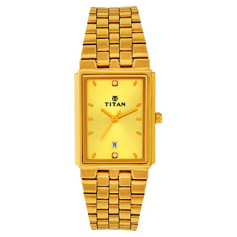 Buy Online Titan Karishma Golden Dial Analog with Date Metal Strap ...