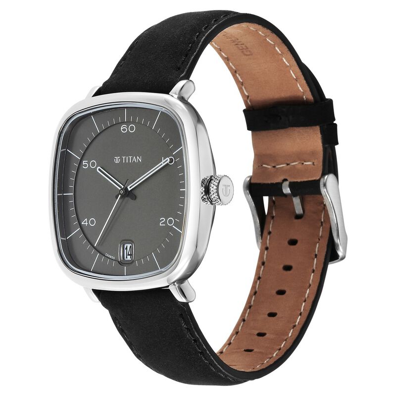 Buy Online Titan Neo Curve Quartz Analog With Date Anthracite Dial Black Leather Strap Watch For