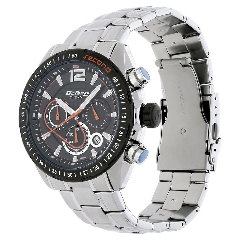 Buy Online Titan Quartz Chronograph Black Dial Stainless Steel Strap ...