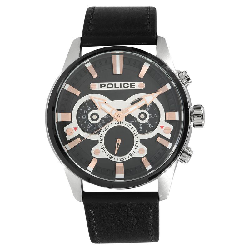 Buy Online Police Quartz Multifunction Black Dial Leather Strap Watch ...