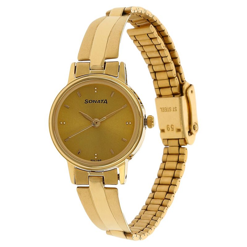 Buy Online Sonata Quartz Analog Champagne Dial Stainless Steel Strap ...