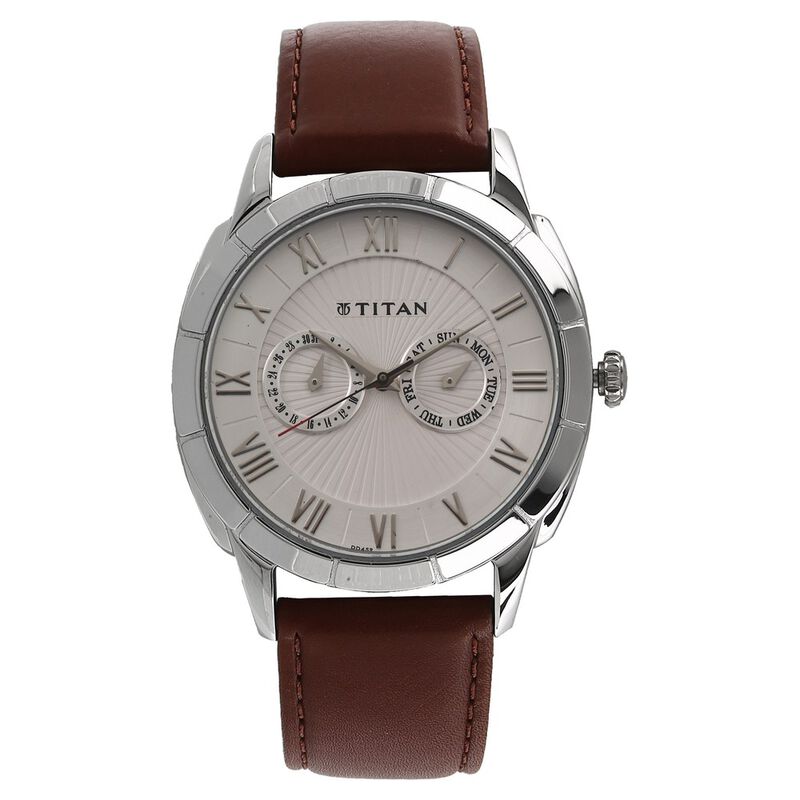 Buy Online Titan Smartsteel White Dial Quartz Multifunction Leather ...