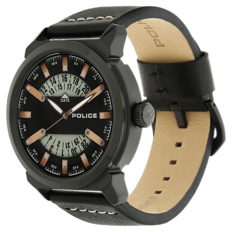 Buy Online Police Quartz Analog with Date Black Dial Leather Strap ...