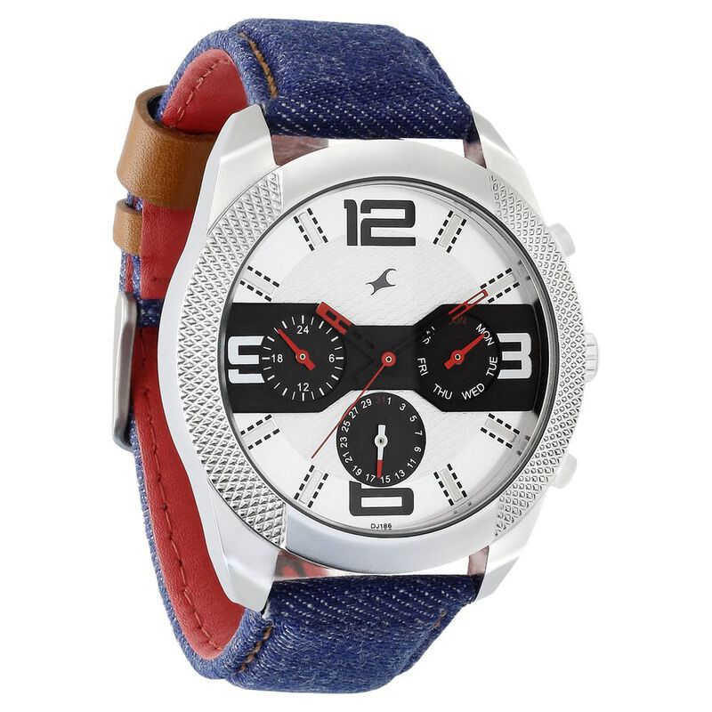 Buy Online Fastrack Denim Quartz Multifunction White Dial Denim Strap ...