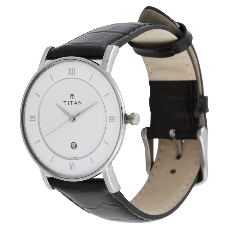 Buy Online Titan Classic White Dial Analog with Date Leather Strap ...