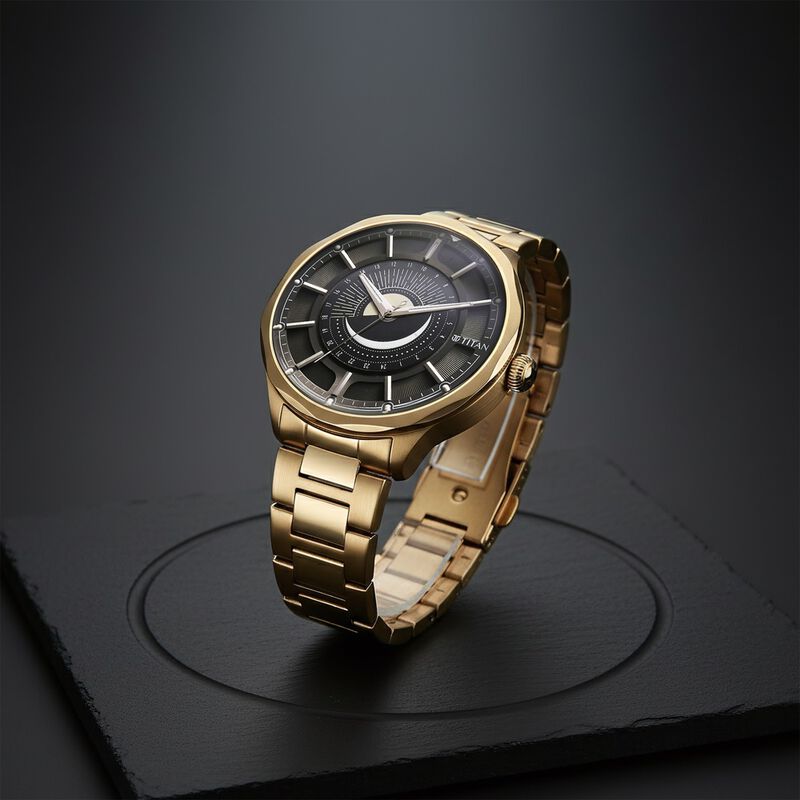 Buy Online Titan Stellar Analog with Sun Moon Phase and Black Dial ...