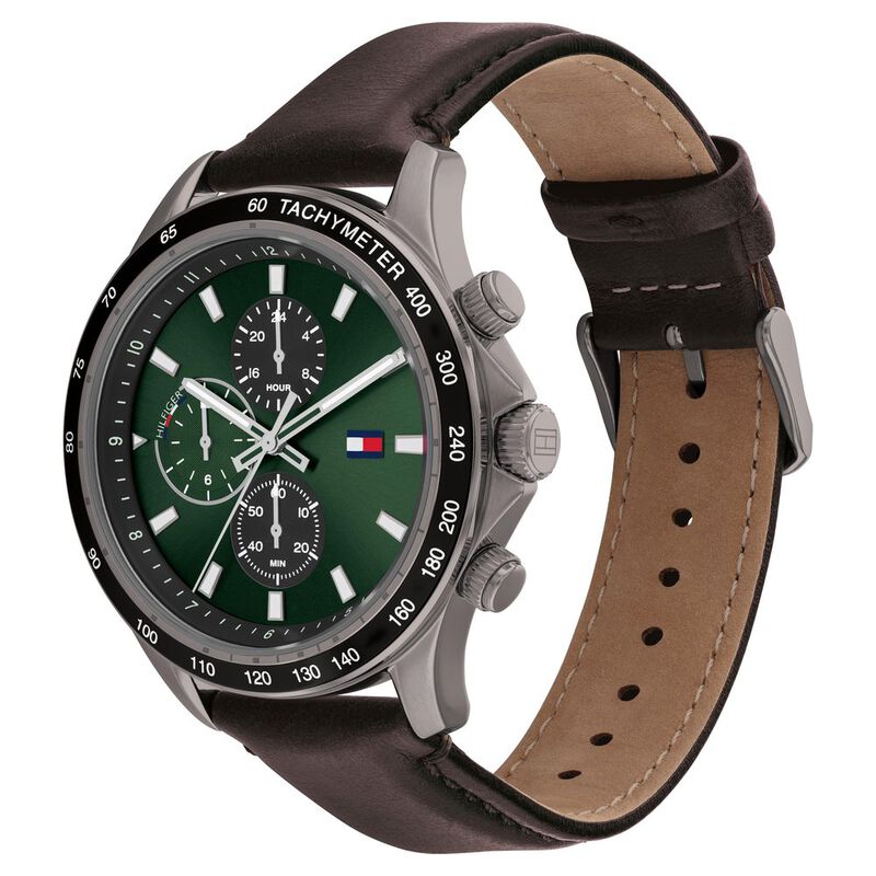 Buy Online Tommy Hilfiger Quartz Multifunction Green Dial Leather Strap ...