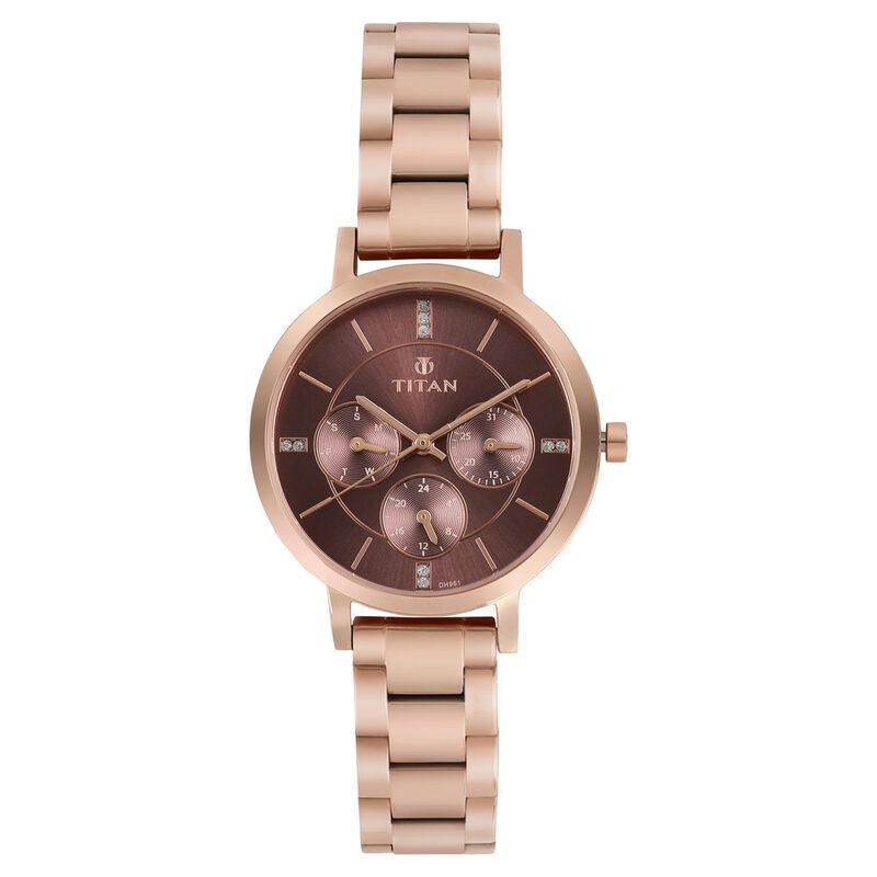 Buy Online Titan Quartz Multifunction Rose Gold Dial Stainless Steel ...
