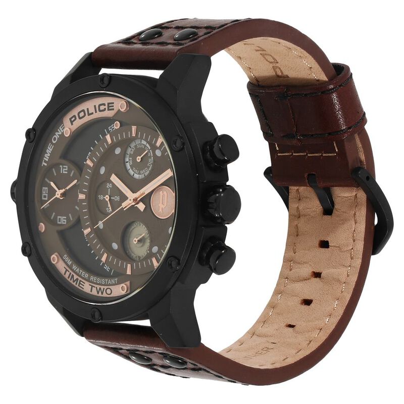 Buy Online Police Quartz Chronograph Brown Dial Leather Strap Watch for ...