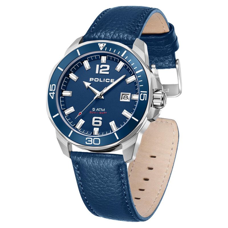 Buy Online Police Quartz Analog with Date Blue Dial Leather Strap Watch ...