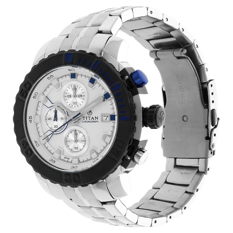 Buy Online Titan Quartz Chronograph Silver Dial Stainless Steel Strap ...