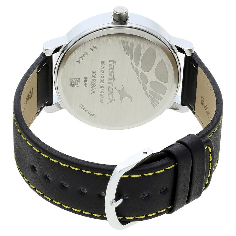 Buy Online Fastrack Bold Quartz Analog Black Dial Leather Strap Watch ...