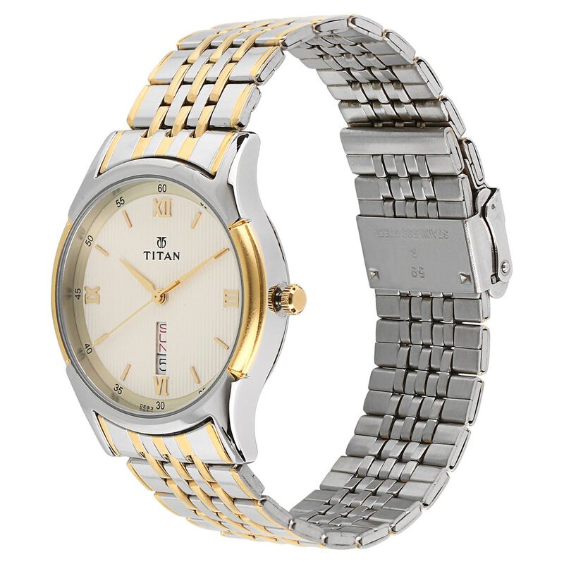 Buy Online Titan Analog with Day and Date Off White Dial Stainless ...