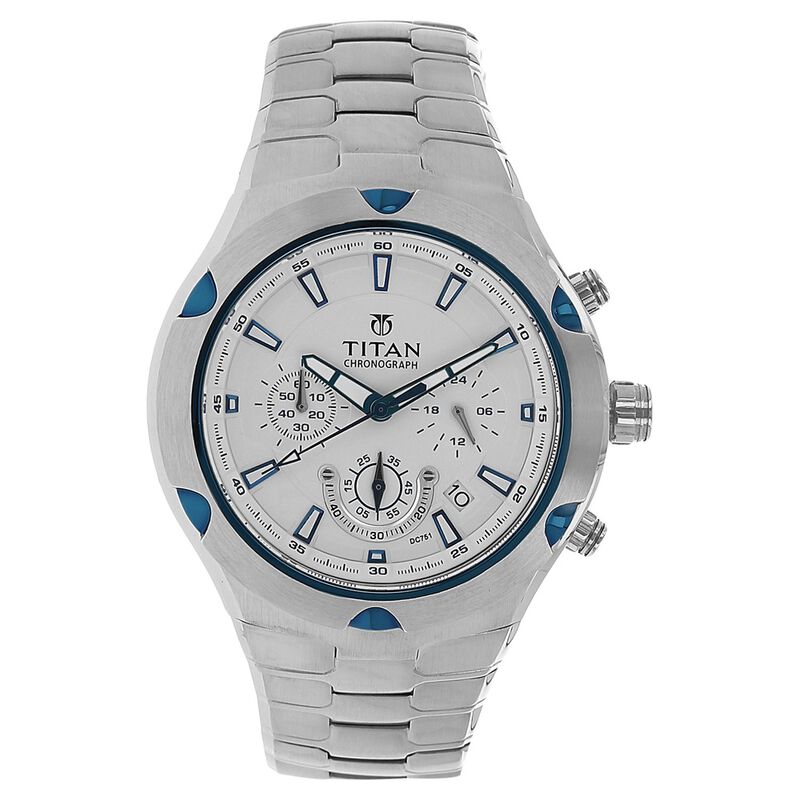 Buy Online Titan Quartz Chronograph Silver Dial Stainless Steel Strap ...