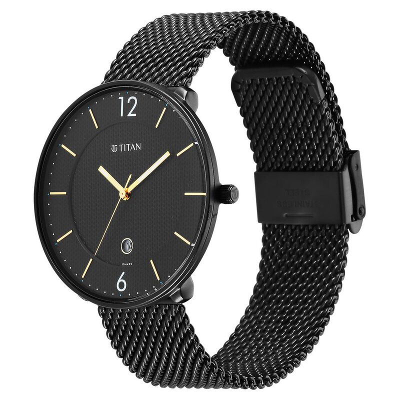 Buy Online Titan Black and Gold Black Dial Analog Stainless Steel Strap ...