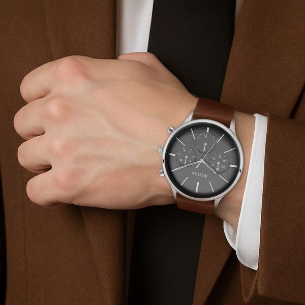 Buy Online Titan Light Leathers Multifunction Black Dial Brown Leather ...
