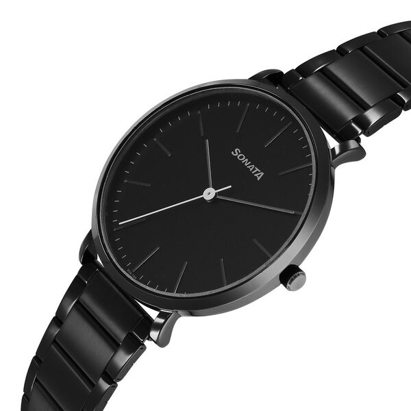 Buy Online Sonata Ascent Quartz Analog Black Dial Stainless Steel Strap ...