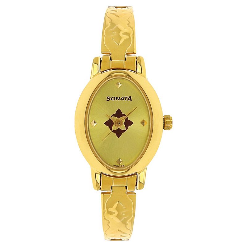 Buy Online Sonata Quartz Analog Champagne Dial Stainless Steel Strap ...