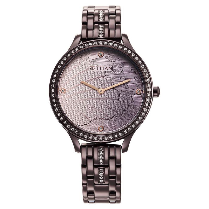 Buy Online Titan Glitz Purple Dial Analog Stainless Steel Strap Watch ...