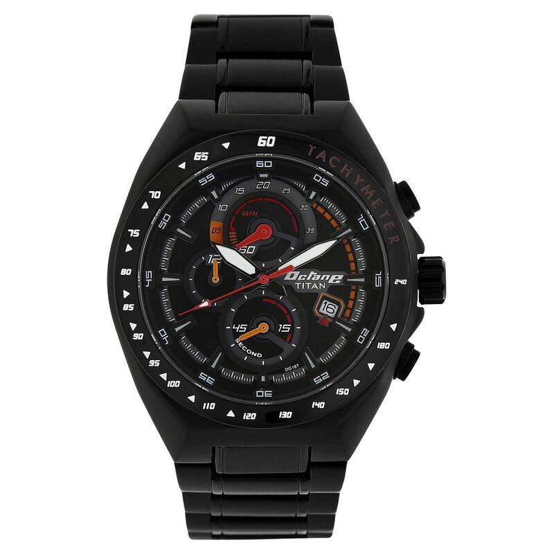 Buy Online Titan Quartz Chronograph Black Dial Stainless Steel Strap ...
