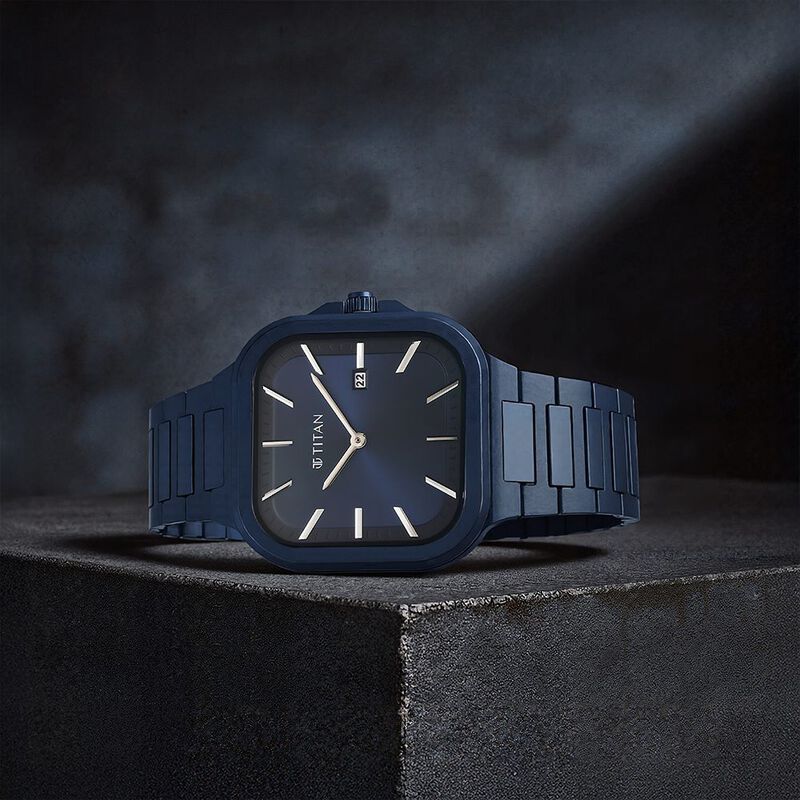 Buy Online Titan Classique Slim Square Quartz Analog with Date Blue ...