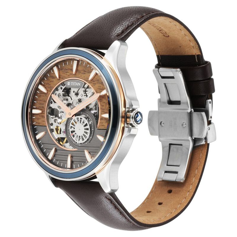 Buy Online Titan Automatic Anthracite Dial Leather Strap Watch for Men ...