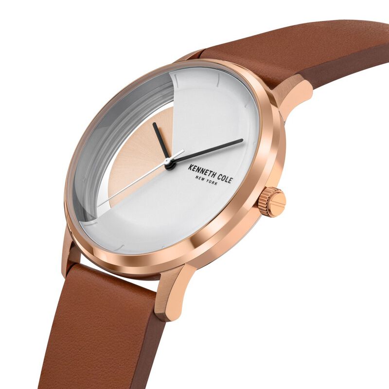 Buy Online Kenneth Cole Quartz Analog Rose Gold Dial Leather Strap