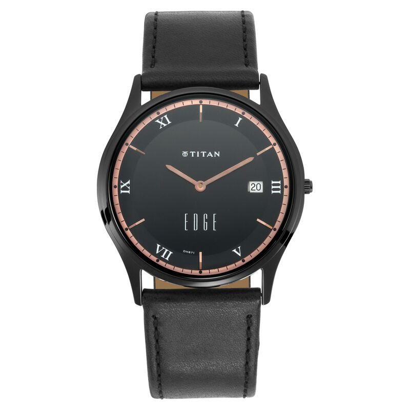Buy Online Titan Edge Black Dial Analog with Date Leather Strap watch ...