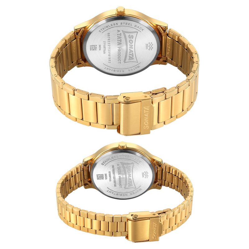 Buy Online Sonata Pair Quartz Analog Champagne Dial Stainless Steel ...