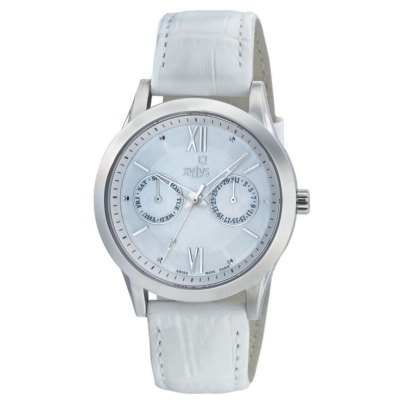 Buy Online Xylys Swiss Analog with Day and Date White Leather Strap and ...
