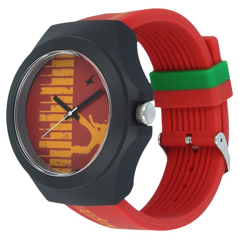Fastrack Tees Quartz Analog Red Dial Polyurethane Strap Unisex Watch