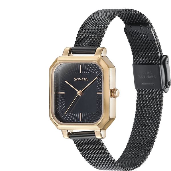 Buy Online Sonata Modern Edit Quartz Analog Black Dial Black Stainless ...
