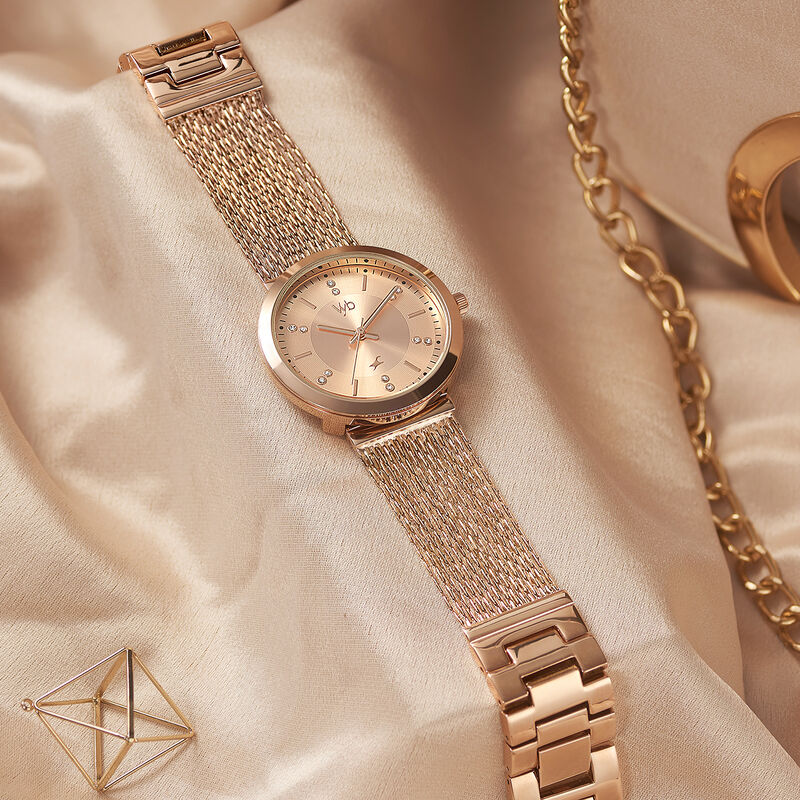 Buy Online Fastrack Vyb Flare Quartz Analog Rose Gold Dial Metal Strap ...