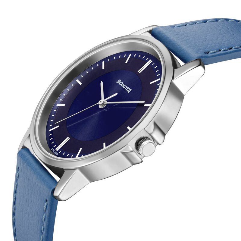 Buy Online Sonata Quartz Analog Blue Dial Leather Strap Watch for Men ...