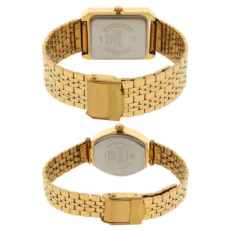 Buy Online Sonata Quartz Analog with Day and Date Golden Dial Stainless ...