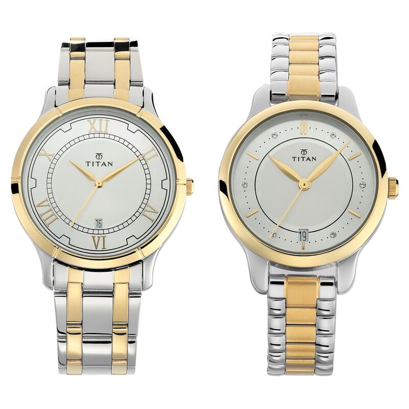 Buy Online Titan Bandhan Quartz Analog with Date Silver Round Dial Two ...