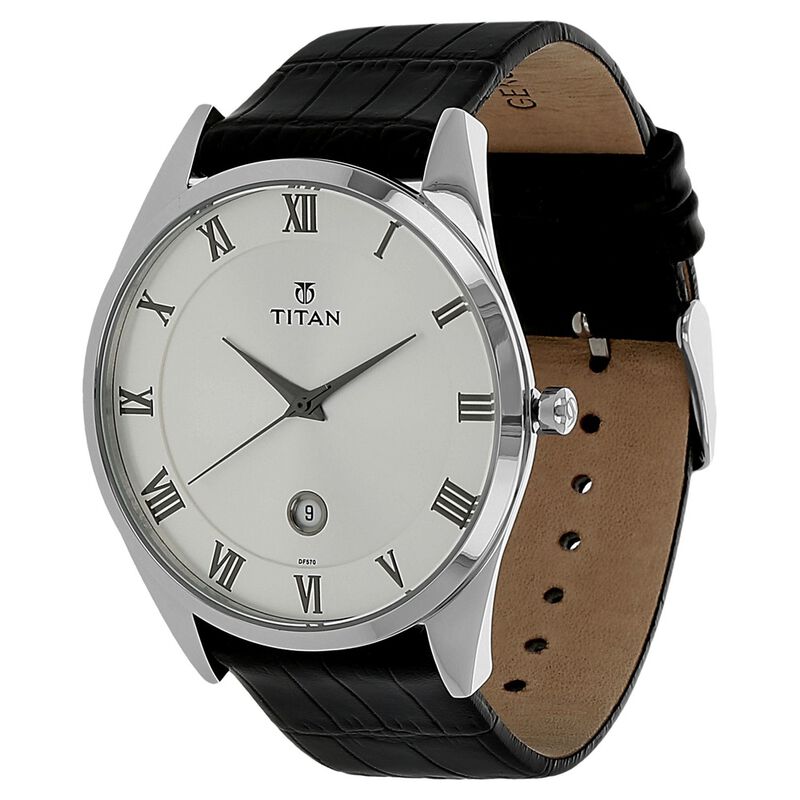 Buy Online Titan Quartz Analog with Date Silver Dial Leather Strap ...