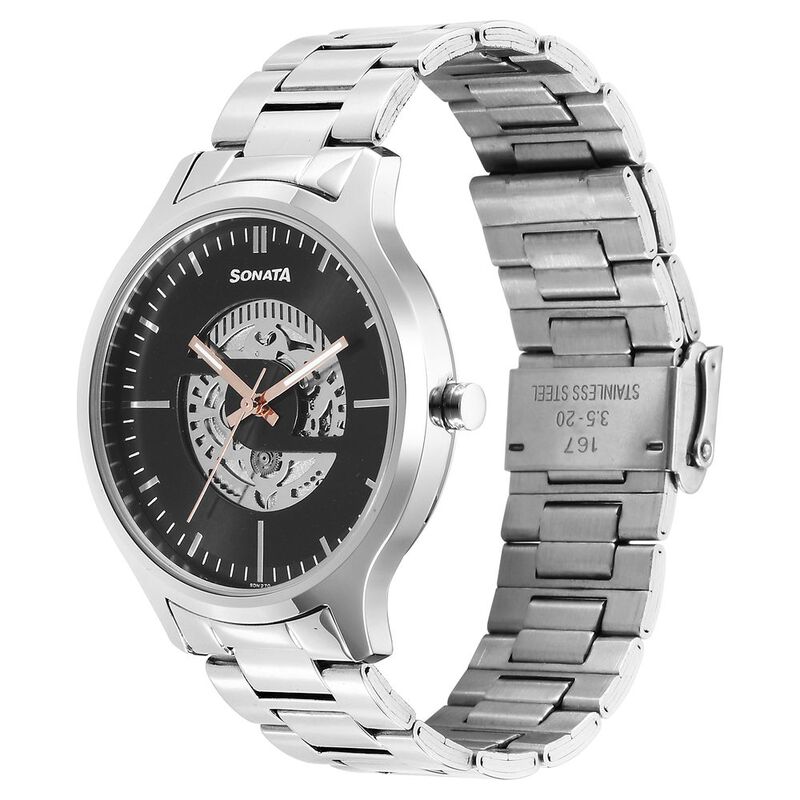 Buy Online Sonata Unveil Quartz Multifunction Black Dial Stainless ...