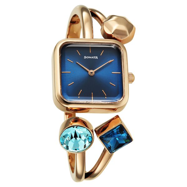 Buy Online Sonata Aura Quartz Analog Blue Dial Rose Gold Stainless ...