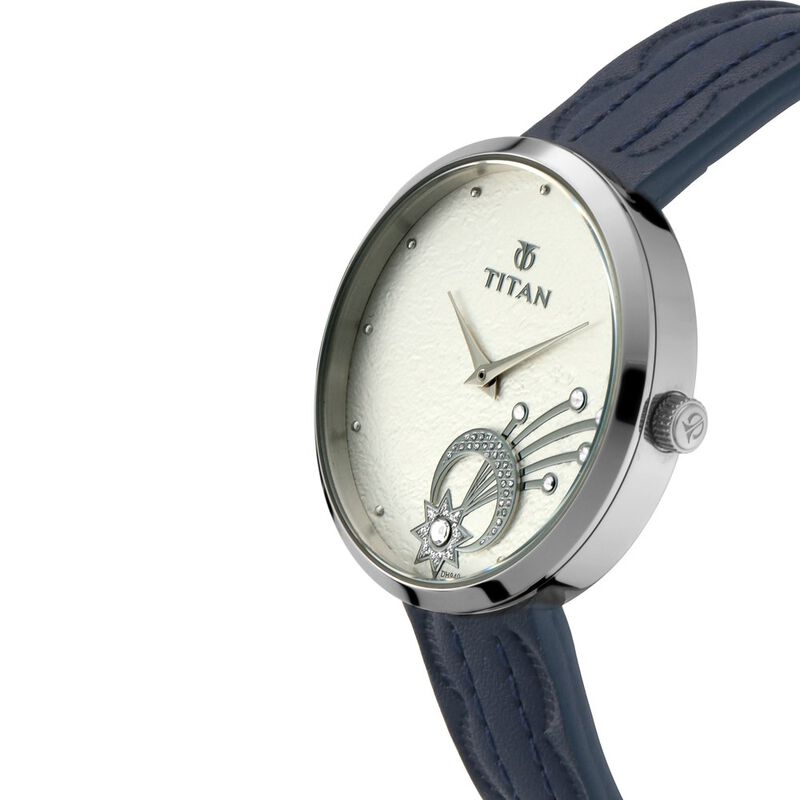 Buy Online Titan Stellar Silver Dial Analog Leather Strap watch for ...