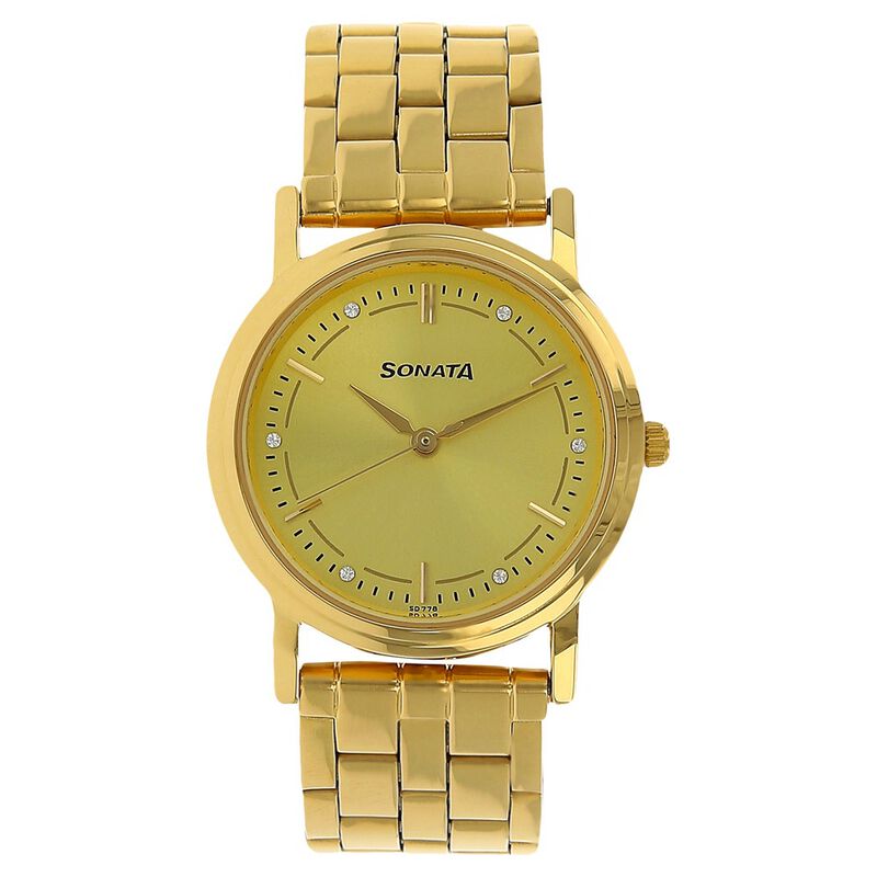 Buy Online Sonata Quartz Analog Champagne Dial Metal Strap Watch for ...