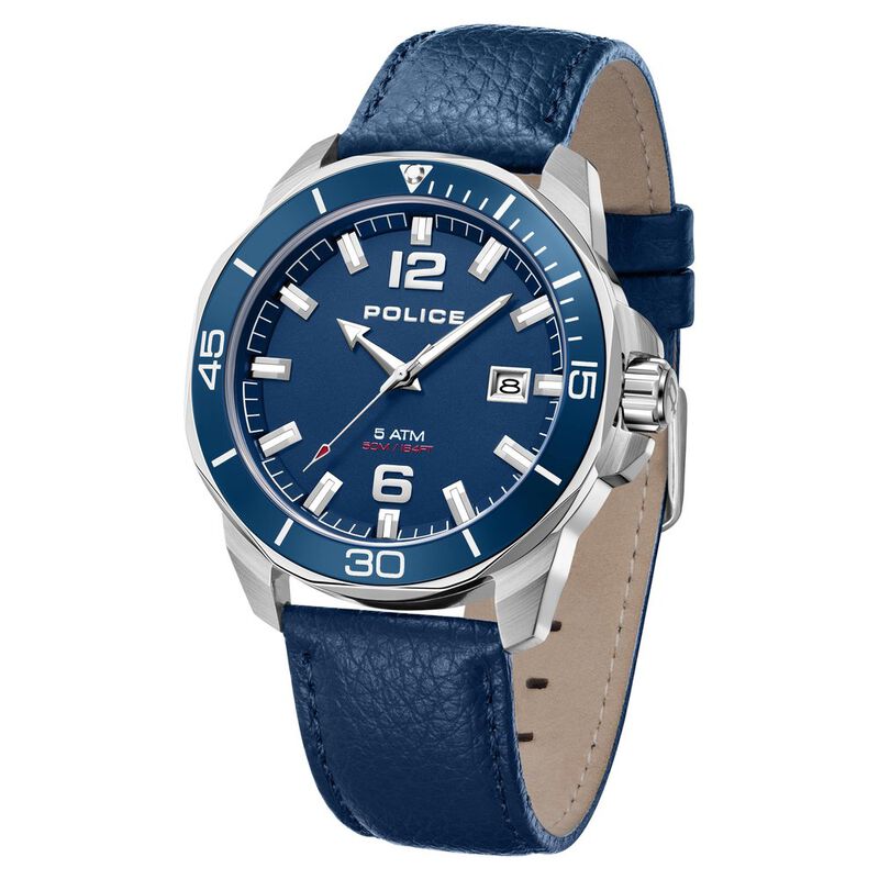 Buy Online Police Quartz Analog with Date Blue Dial Leather Strap Watch ...