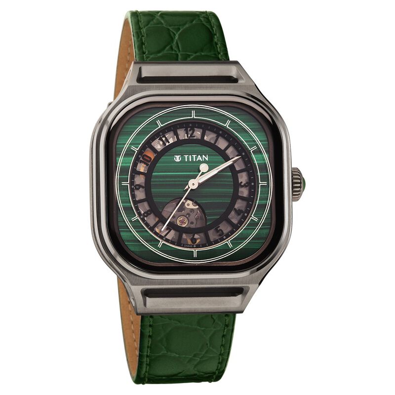 Buy Online Titan Stellar Automatic Malachite Dial Leather Strap Watch ...