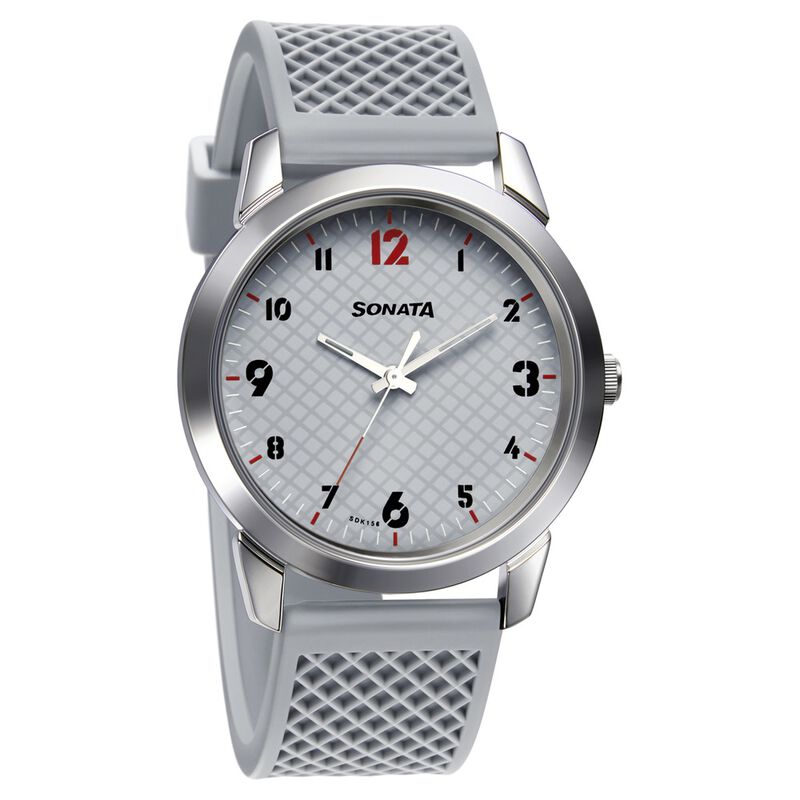 Buy Online Sonata Smart Plaid Quartz Analog Grey Dial TPU Strap Watch ...