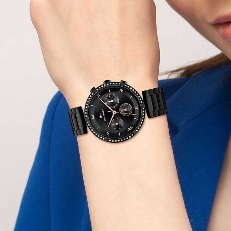 Buy Online Tommy Hilfiger Quartz Multifunction Black Dial Stainless ...