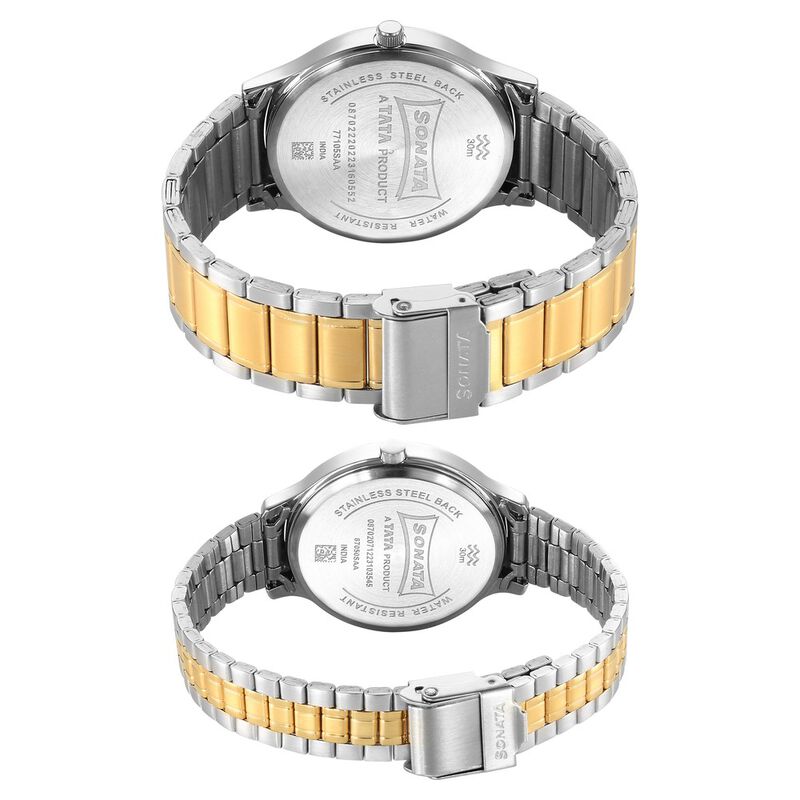 Buy Online Sonata Pair Quartz Analog Champagne Dial Stainless Steel ...