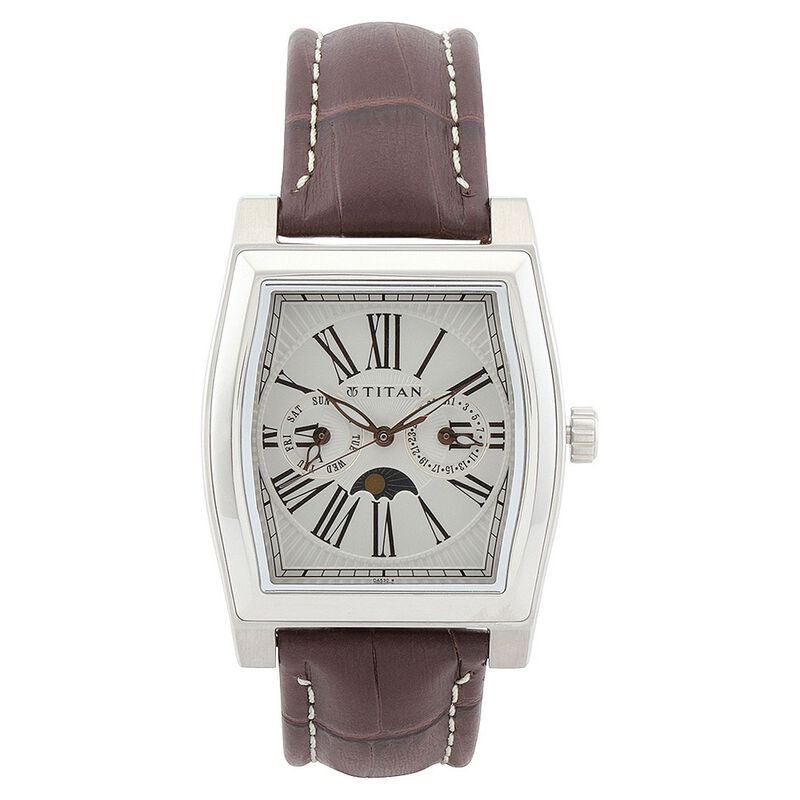 Buy Online Titan Quartz Multifunction with Moon Phase Silver Dial Watch ...
